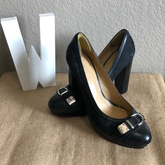 Coach | Shoes | Coach Tinsley Black Signature Canvas Block Heels | Poshmark